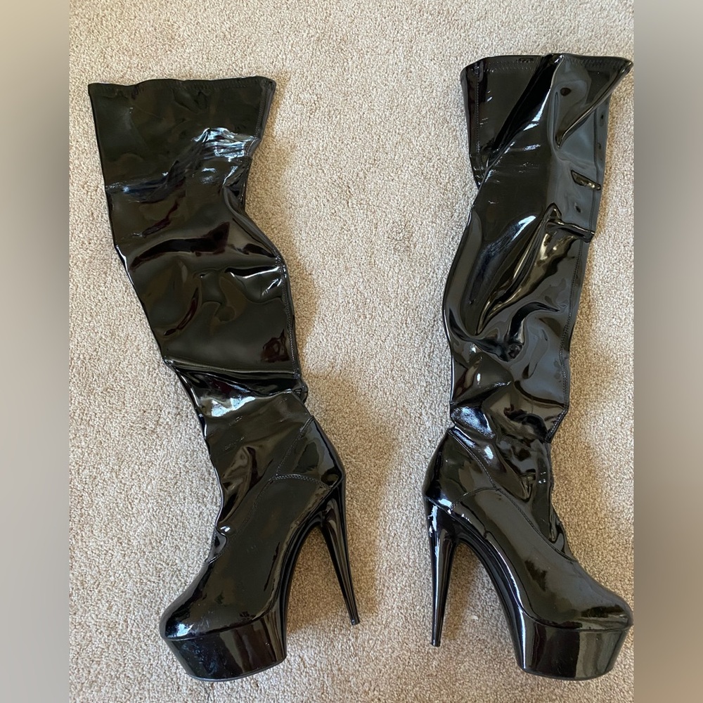 6 Inch Black Platform Thigh High Platform Stiletto Bo… - Gem